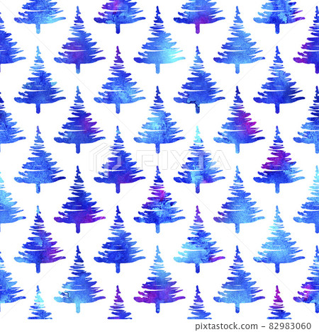 XMAS watercolour Fir Tree Seamless Pattern in... - Stock Illustration ...