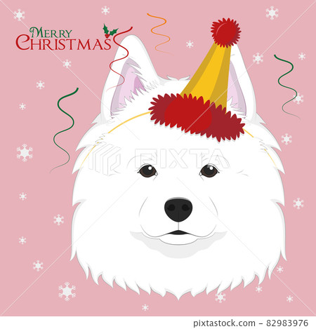 Christmas greeting card. Samoyed dog wearing a... - Stock Illustration ...