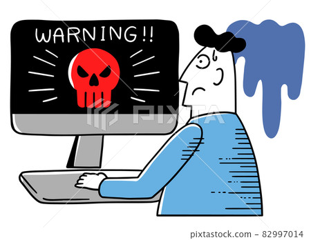 A businessman whose computer is infected with a... - Stock Illustration ...