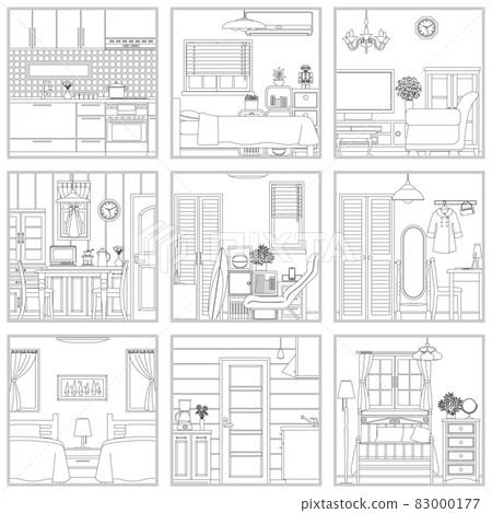 Interior line drawing vector illustration. - Stock Illustration ...