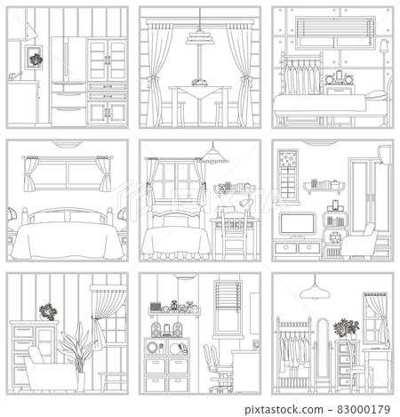 Interior line drawing vector illustration. - Stock Illustration ...