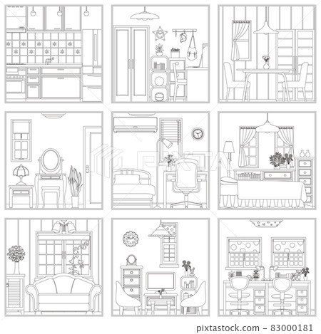 Interior line drawing vector illustration. - Stock Illustration ...