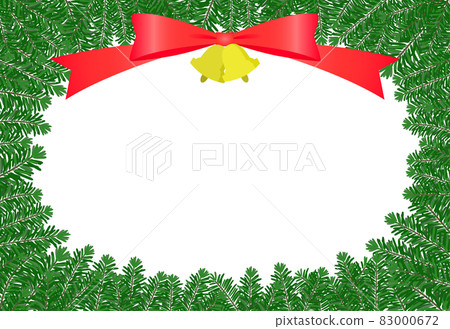 Fir tree leaves, red ribbon, bell frame - Stock Illustration [83000672 ...