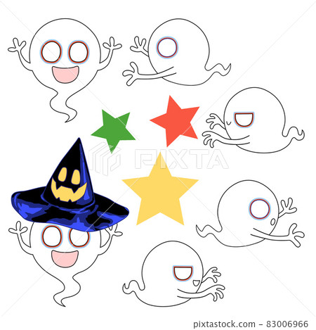 Illustration set of cute ghosts facing forward... - Stock Illustration ...