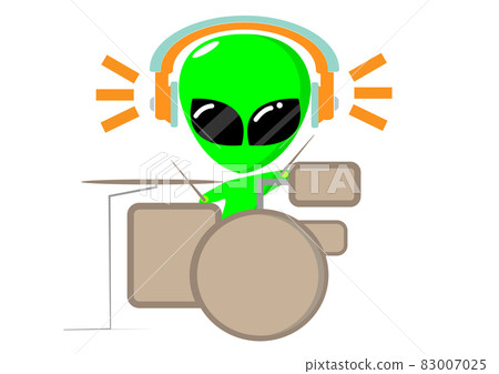 cute alien boy playing acoustic drums while...-插圖素材 [83007025] - PIXTA圖庫