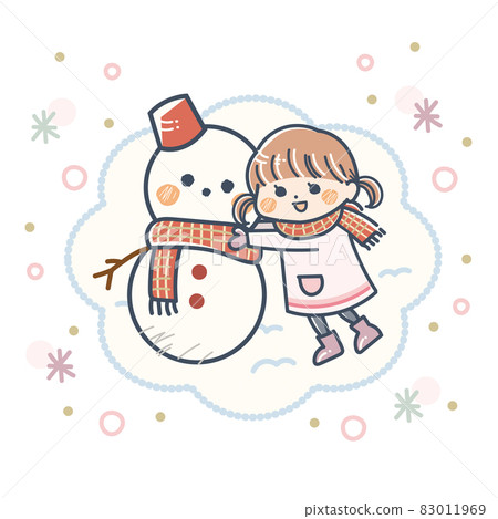 Girl hugging a snowman - Stock Illustration [83011969] - PIXTA