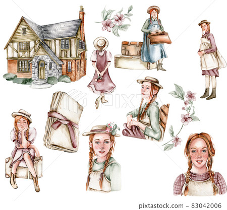 Anne from green gables watercolor clipart - Stock Illustration ...