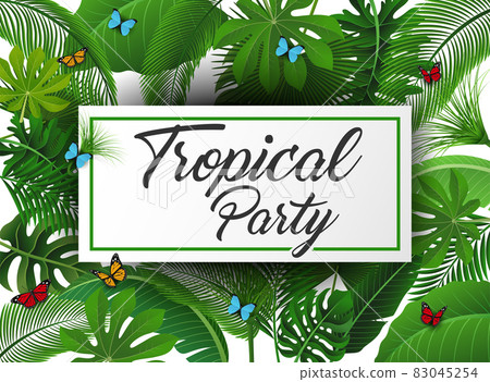 Tropical party sign with Tropical Leaves and... - Stock Illustration ...