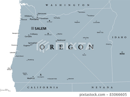 Oregon, OR, gray political map, with the... - Stock Illustration ...