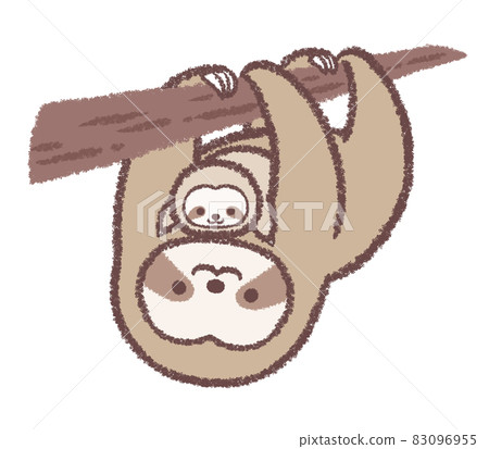 Sloth parent and child hanging on a tree - Stock Illustration [83096955 ...