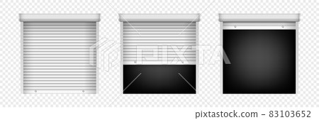 Set of roller shutter gate. Open and closed... - Stock Illustration ...