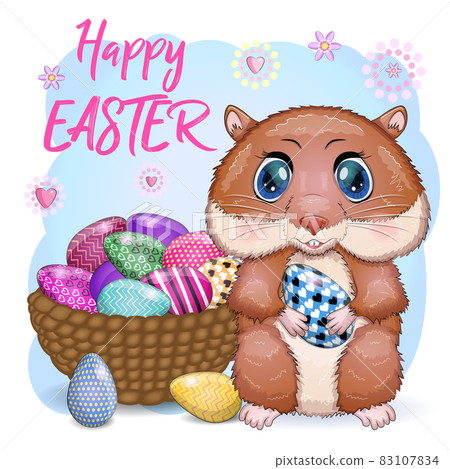Cute hamster with easter egg, hamster cartoon... - Stock Illustration ...