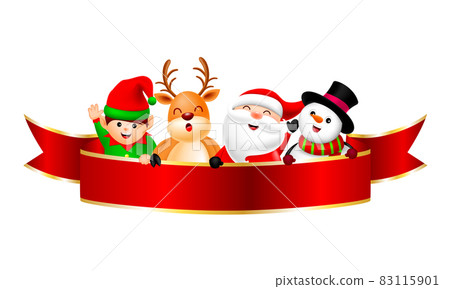 Cute cartoon Christmas characters with red ribbon. - Stock Illustration ...