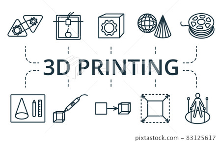 3D Printing icon set. Collection contain... - Stock Illustration ...