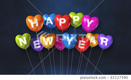 Colorful happy new year heart shape balloons on... - Stock Illustration ...