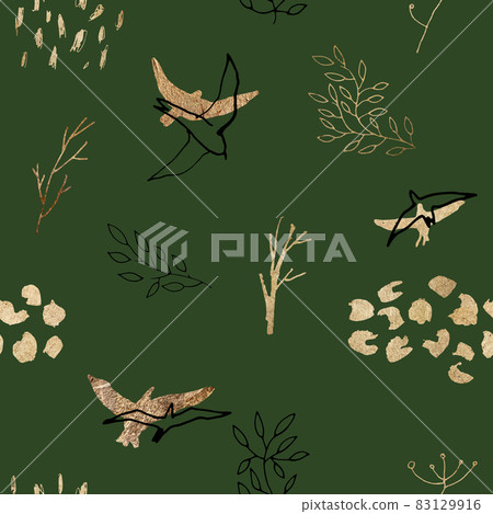 Hand-drawn artistic seamless pattern with birds - Stock Illustration ...