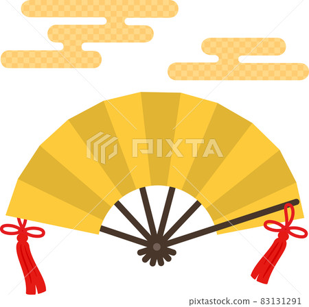 Golden folding fan with decorative string - Stock Illustration ...