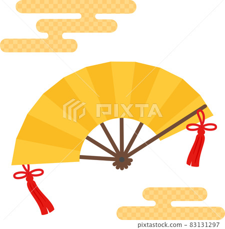 Golden folding fan with decorative string - Stock Illustration ...