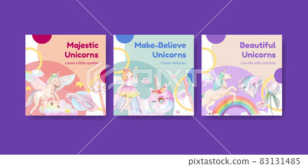 Banner template with unicorn concept,watercolor...-插圖素材 [83131485 ...