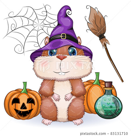 Cute cartoon hamster wearing wizard hat with... - Stock Illustration ...