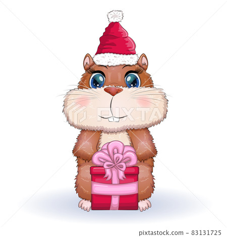 Cute hamster in santa claus hat with gift,... - Stock Illustration ...