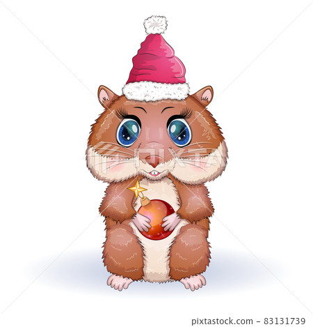 Cute hamster in santa claus hat with gift,... - Stock Illustration ...