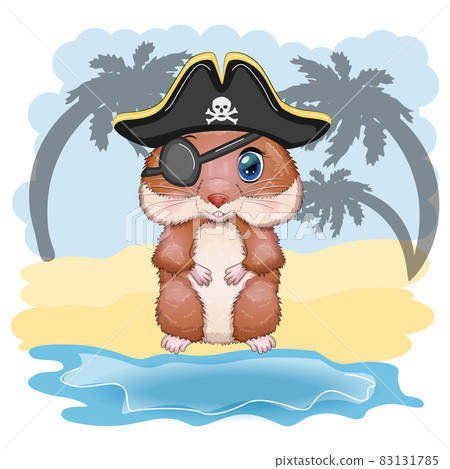 Cute hamster pirate, in a cocked hat, summer... - Stock Illustration ...
