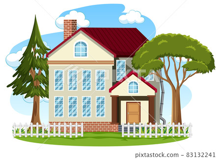 An isolated modern house exterior cartoon style - Stock Illustration ...
