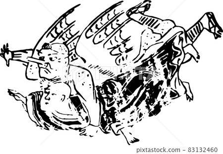 Karasu Tengu flying with a monk - Stock Illustration [83132460] - PIXTA