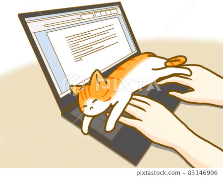 Cat lying on a computer - Stock Illustration [83146906] - PIXTA