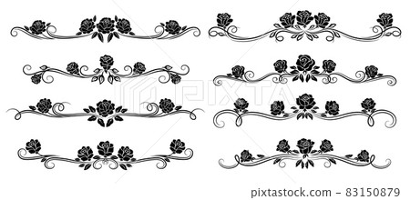 Black rose flower borders, dividers and floral... - Stock Illustration ...
