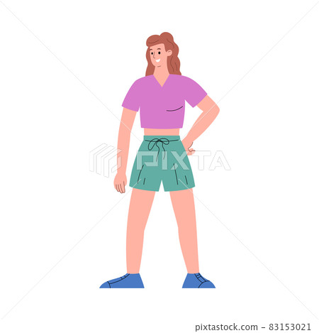 Slim woman with normal body type and BMI, flat... - Stock Illustration ...