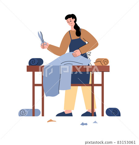 Professional female tailor holding scissors... - Stock Illustration ...