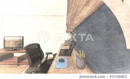 Living room interior perspective with telework... - Stock Illustration ...
