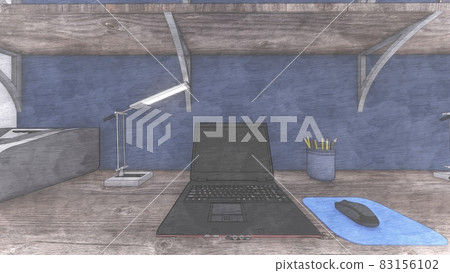 Living room interior perspective with telework... - Stock Illustration ...