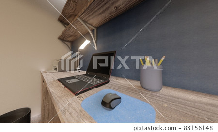 Living room interior perspective with telework... - Stock Illustration ...