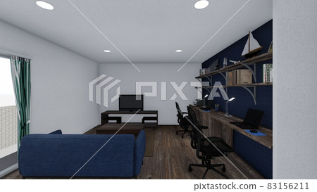 Living room interior perspective with telework... - Stock Illustration ...