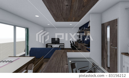 Living room interior perspective with telework... - Stock Illustration ...