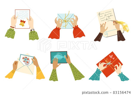 Hands putting letters in envelopes, flat vector... - Stock Illustration ...