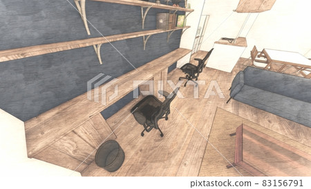 Living room interior perspective with telework... - Stock Illustration ...