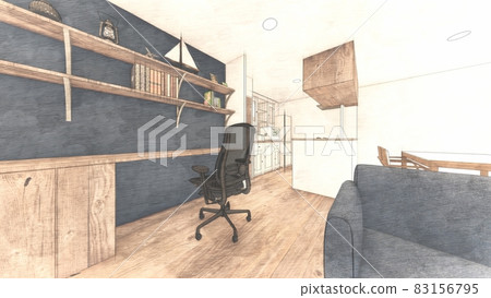 Living room interior perspective with telework... - Stock Illustration ...