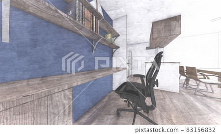 Living room interior perspective with telework... - Stock Illustration ...