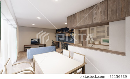 Living room interior perspective with telework... - Stock Illustration ...