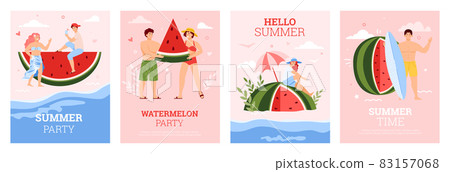 Summer and watermelon party posters with... - Stock Illustration ...
