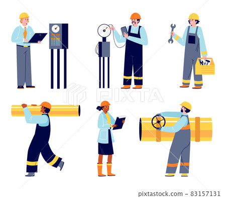 Oil industry workers characters set of flat... - Stock Illustration ...