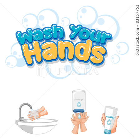 Wash your hands font design with hand sanitizer... - Stock Illustration ...