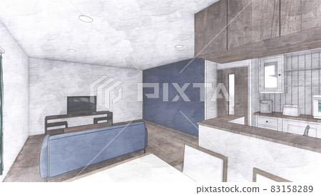 Living room interior perspective - Stock Illustration [83158289] - PIXTA