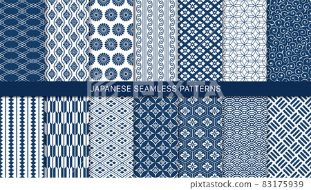 Seamless pattern set with blue Japanese pattern - Stock Illustration ...