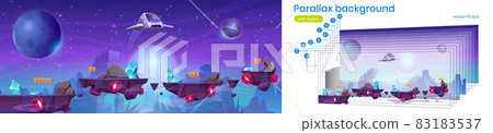 Mobile space game arcade with spaceship parallax - Stock Illustration ...