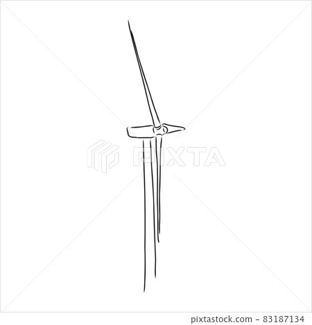 Wind power plant. Hand drawn vector illustration. - Stock Illustration ...